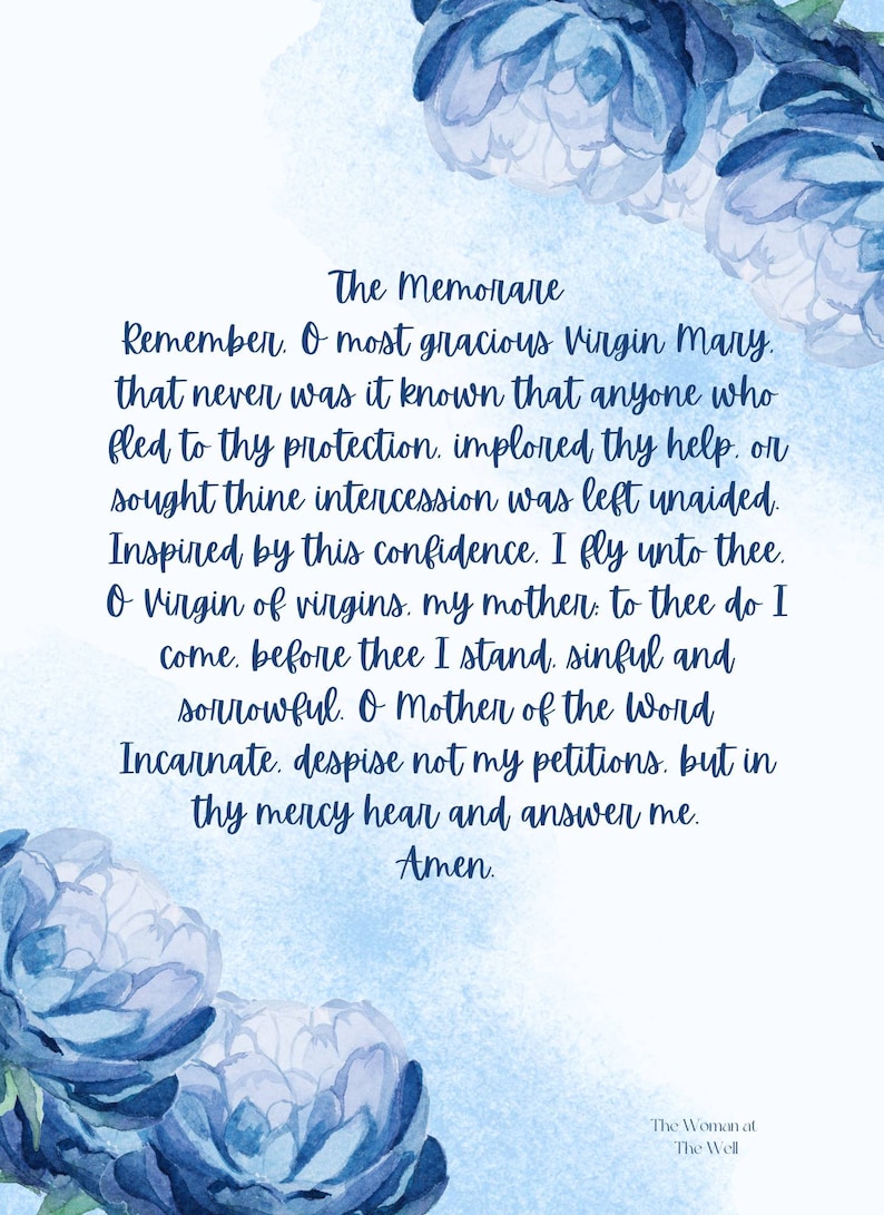 The Memorare Prayer Art: Marian Prayer, Blessed Mother (digital ...