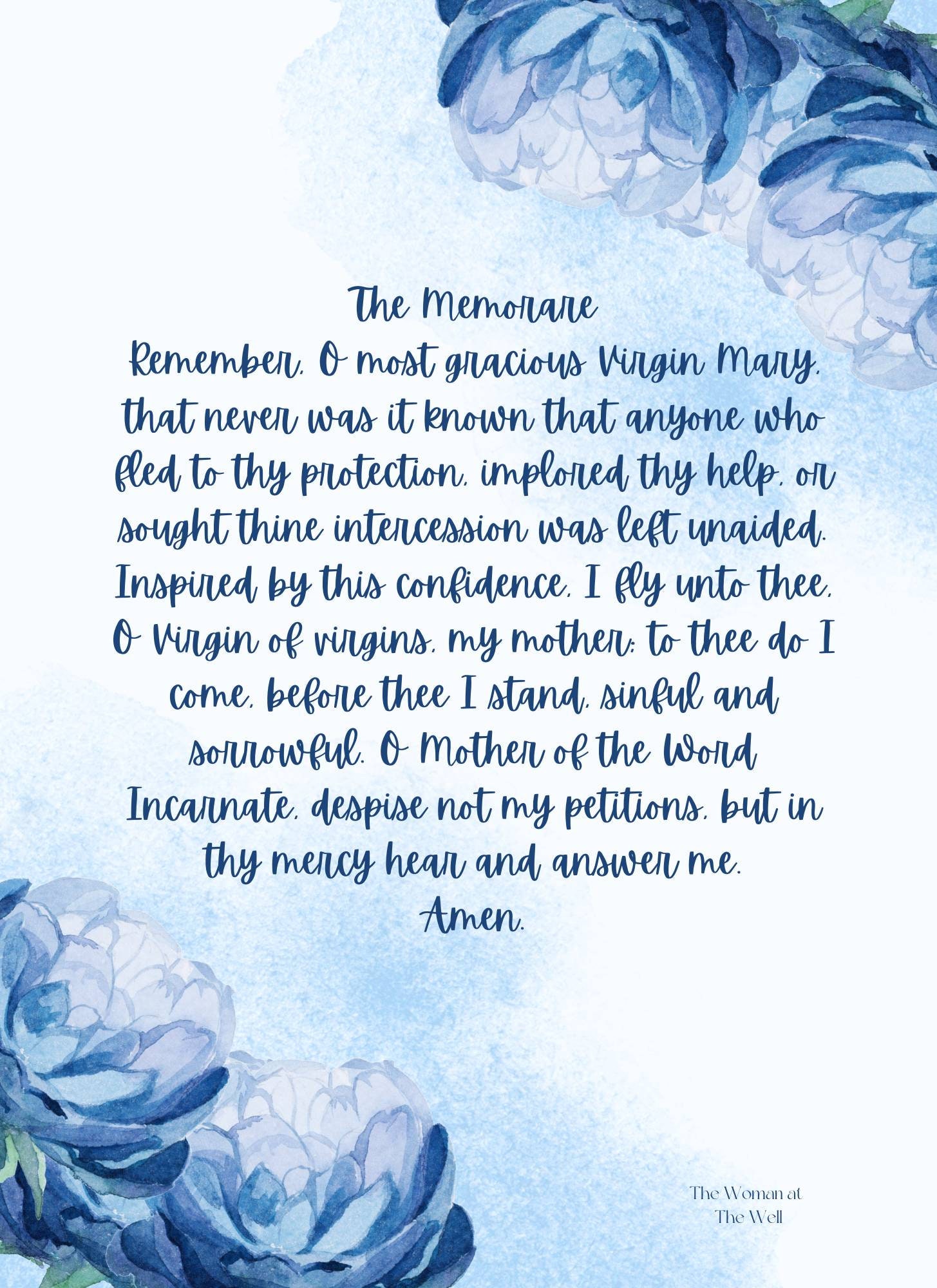 The Memorare Prayer, Marian Prayer, Blessed Mother, Remember Oh Most ...