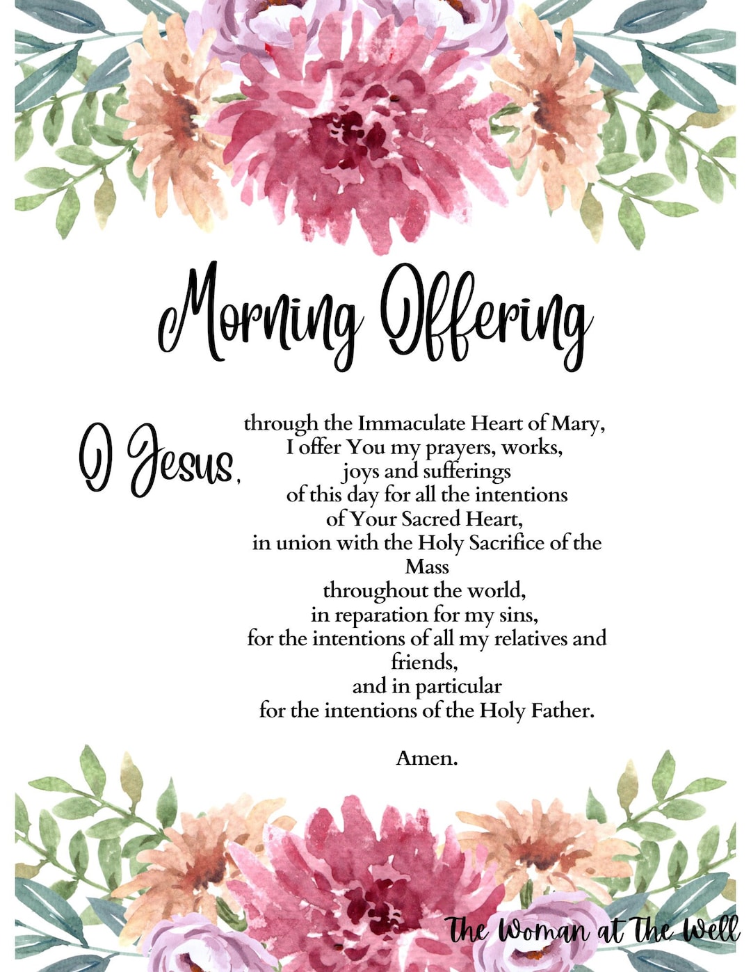 Morning Offering, Digital Download, Catholic Printable, Catholic Prints ...