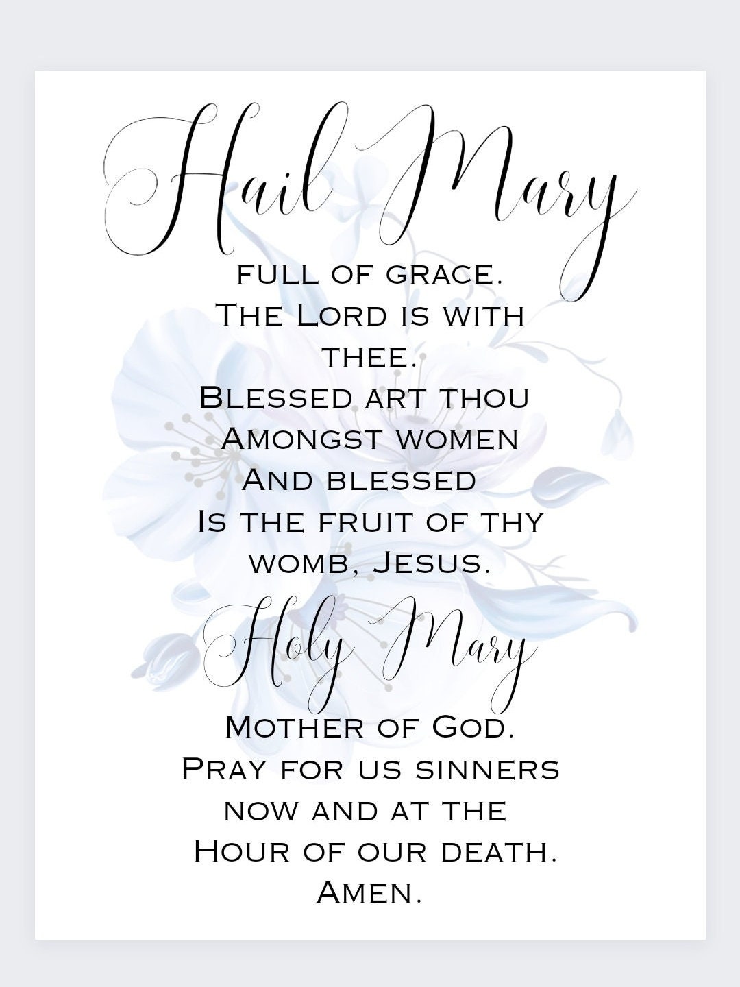 Hail Mary Full of Grace Digital Print Scripture Print Catholic ...