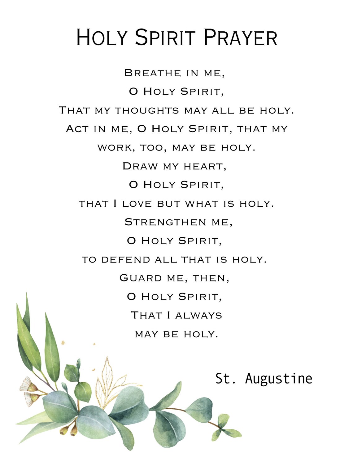 Holy Spirit Prayer by St. Augustine - Catholic Printable (digital ...