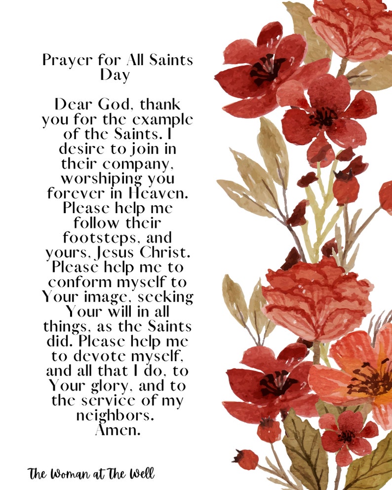 All Saints Day Watercolour Floral Design Digital Print Catholic Prayers