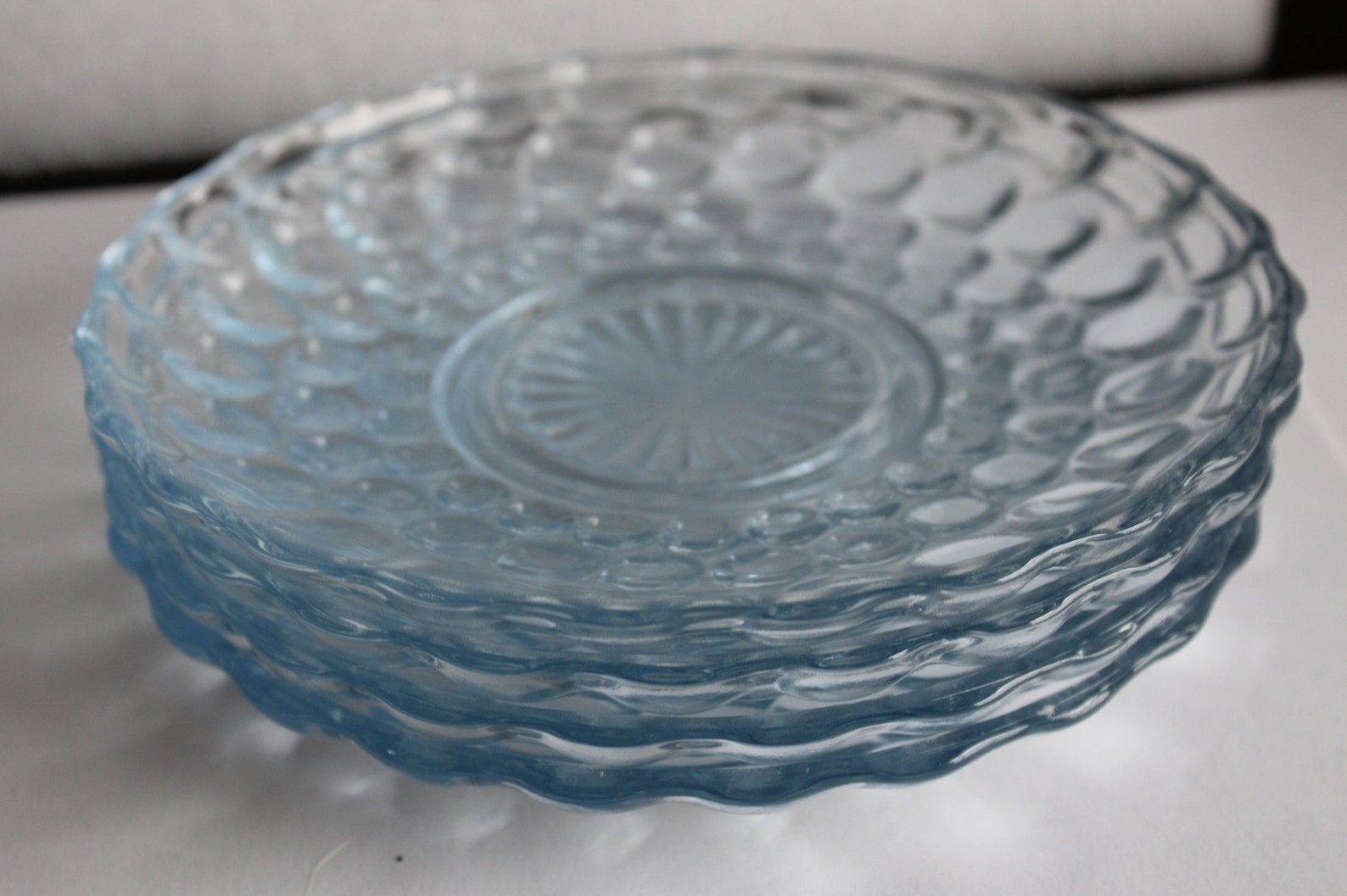 4 Vintage Anchor Hocking Light Blue Glass Hobnail Dessert Salad Plates ...