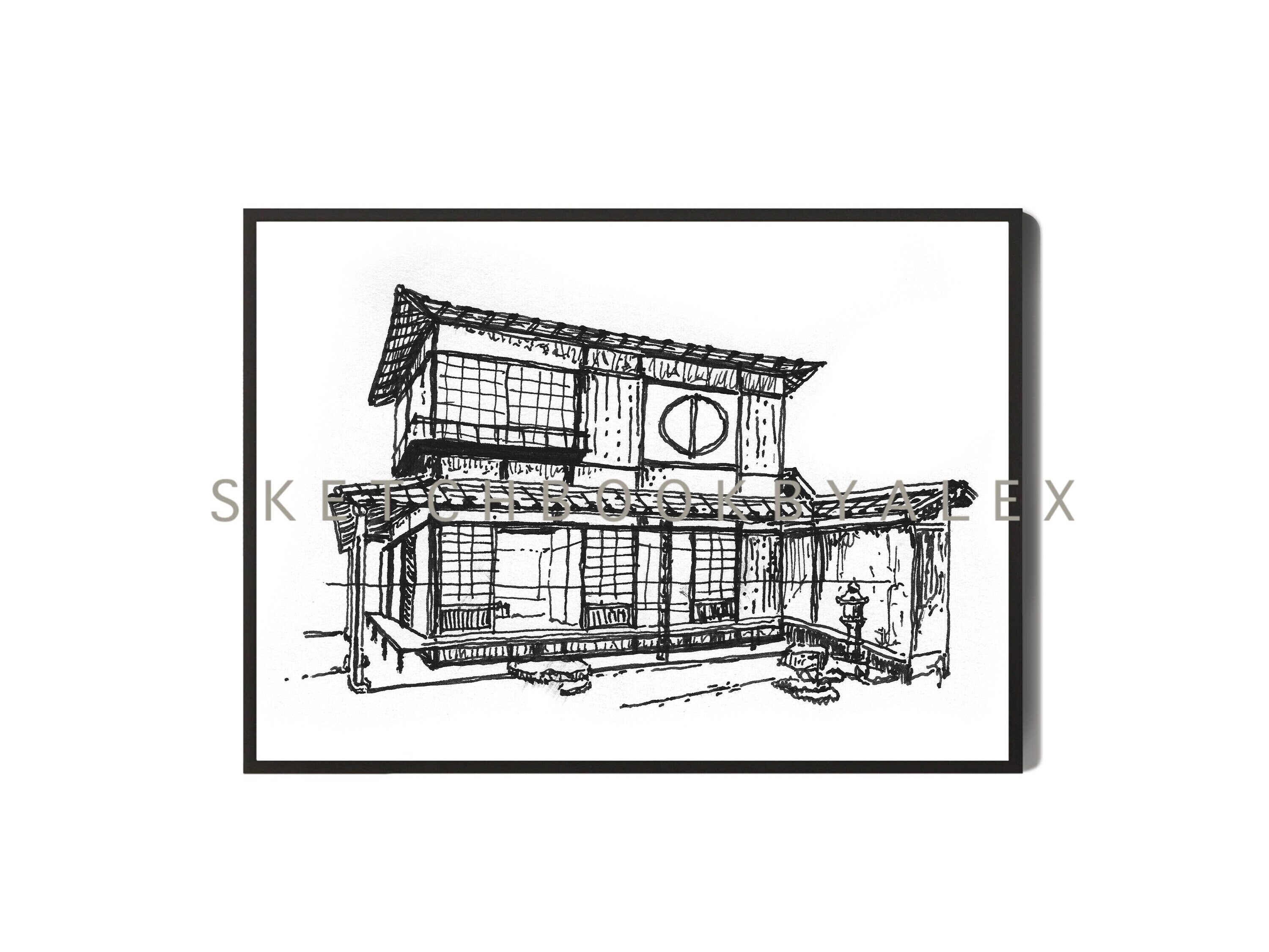 Architecture Art || Japanese Dojo ||urban Sketch Décor || Digital Print - Etsy