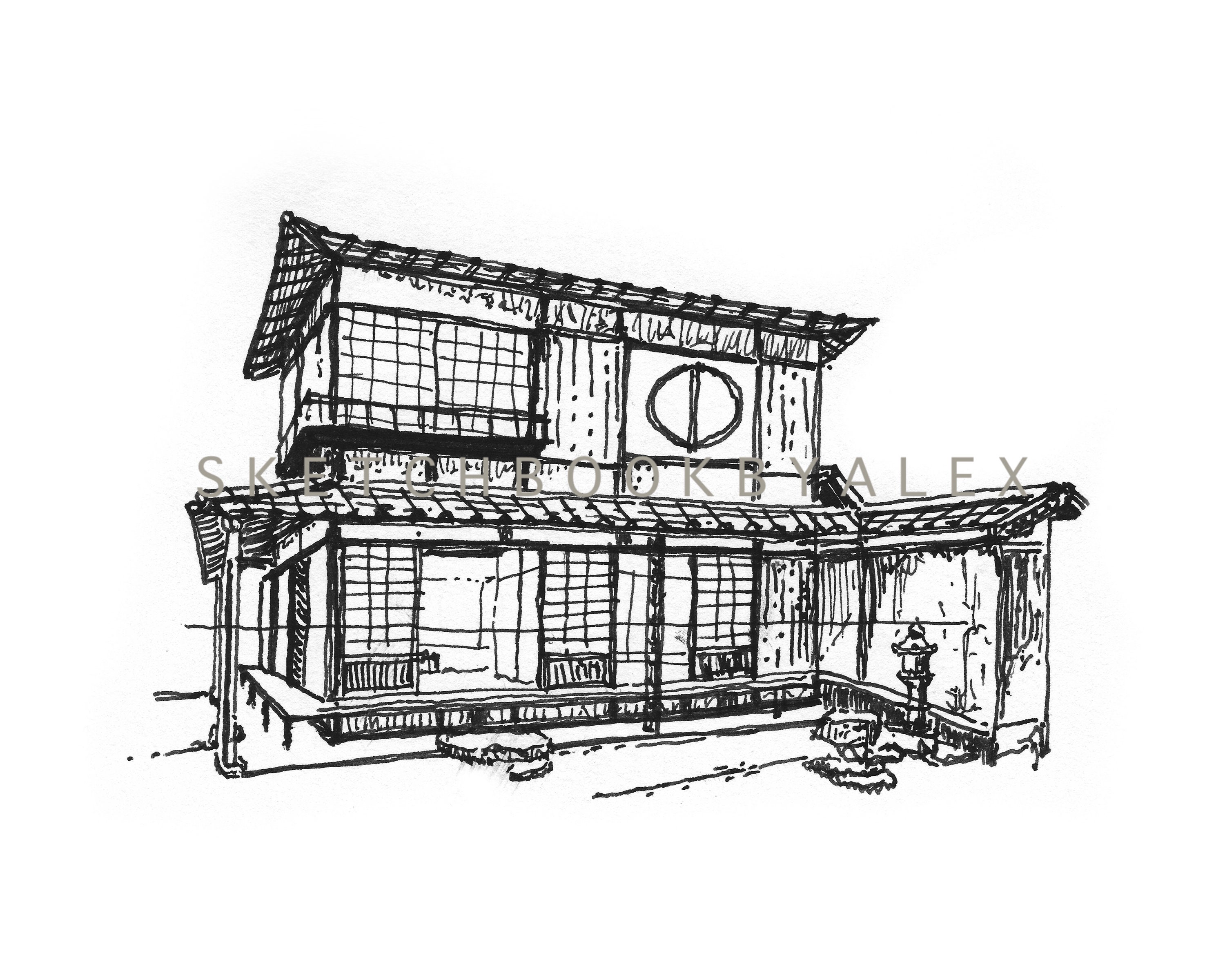 Architecture Art || Japanese Dojo ||urban Sketch Décor || Digital Print ...