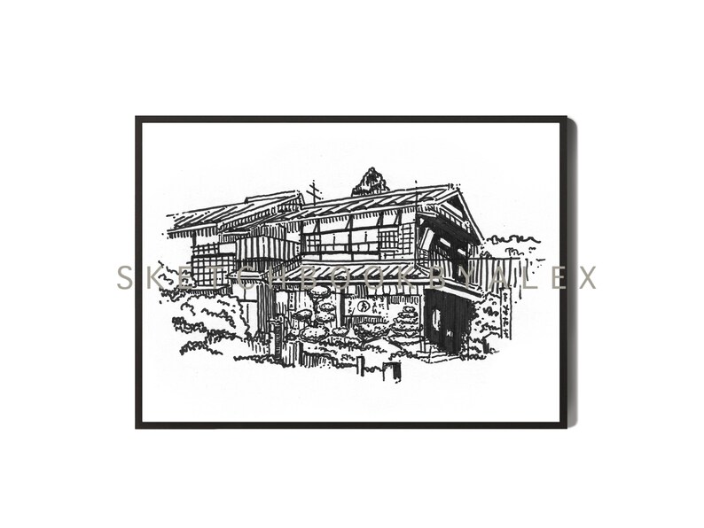 Architecture Art || Japanese Home ||urban Sketch Décor || Digital Print ...