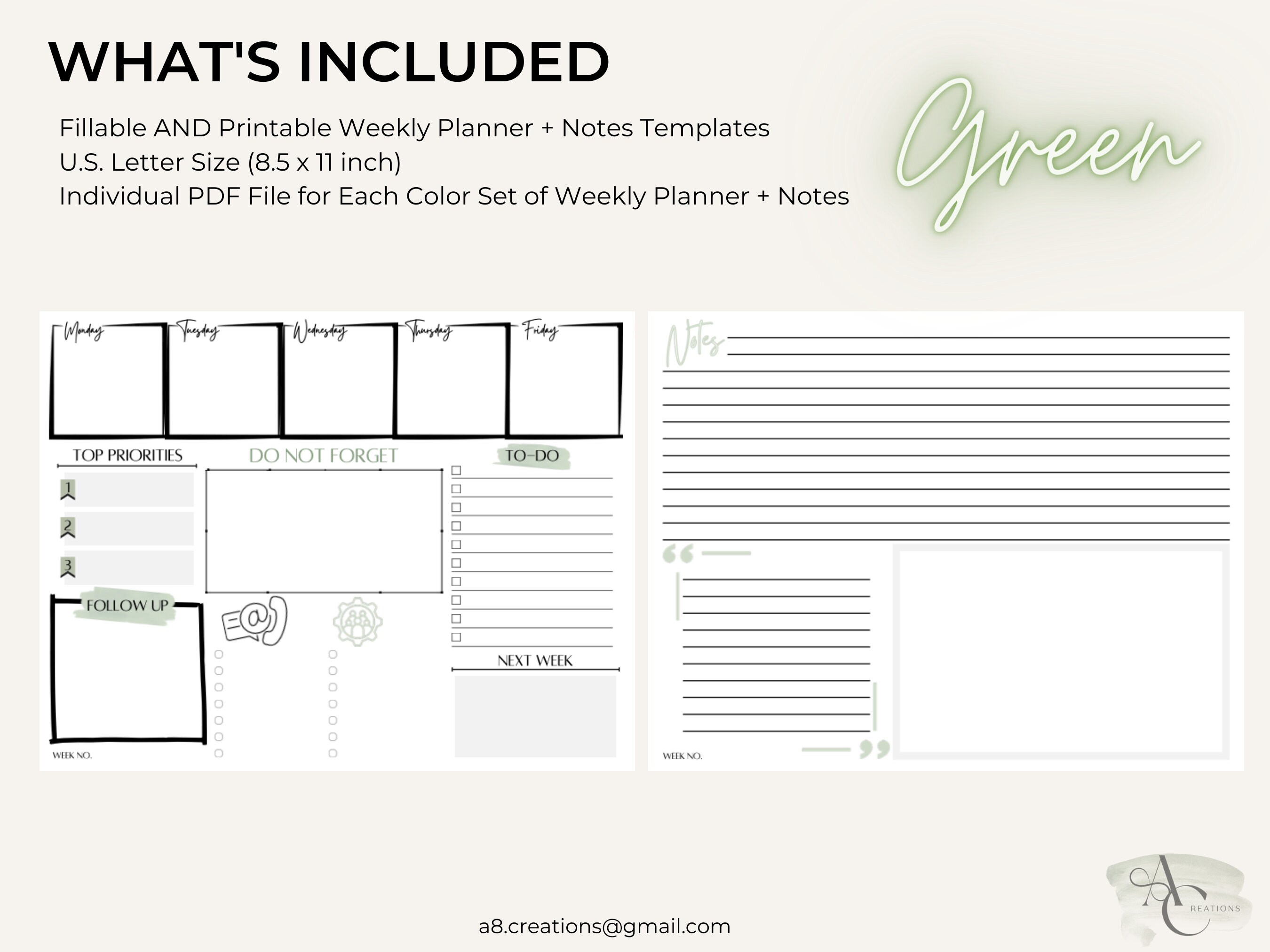 Work Week Planner, Printable Work Planner Template, Work Productivity ...