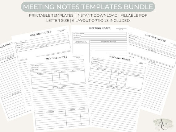 Meeting Notes Templates Fillable and Printable Notes Bundle - Etsy