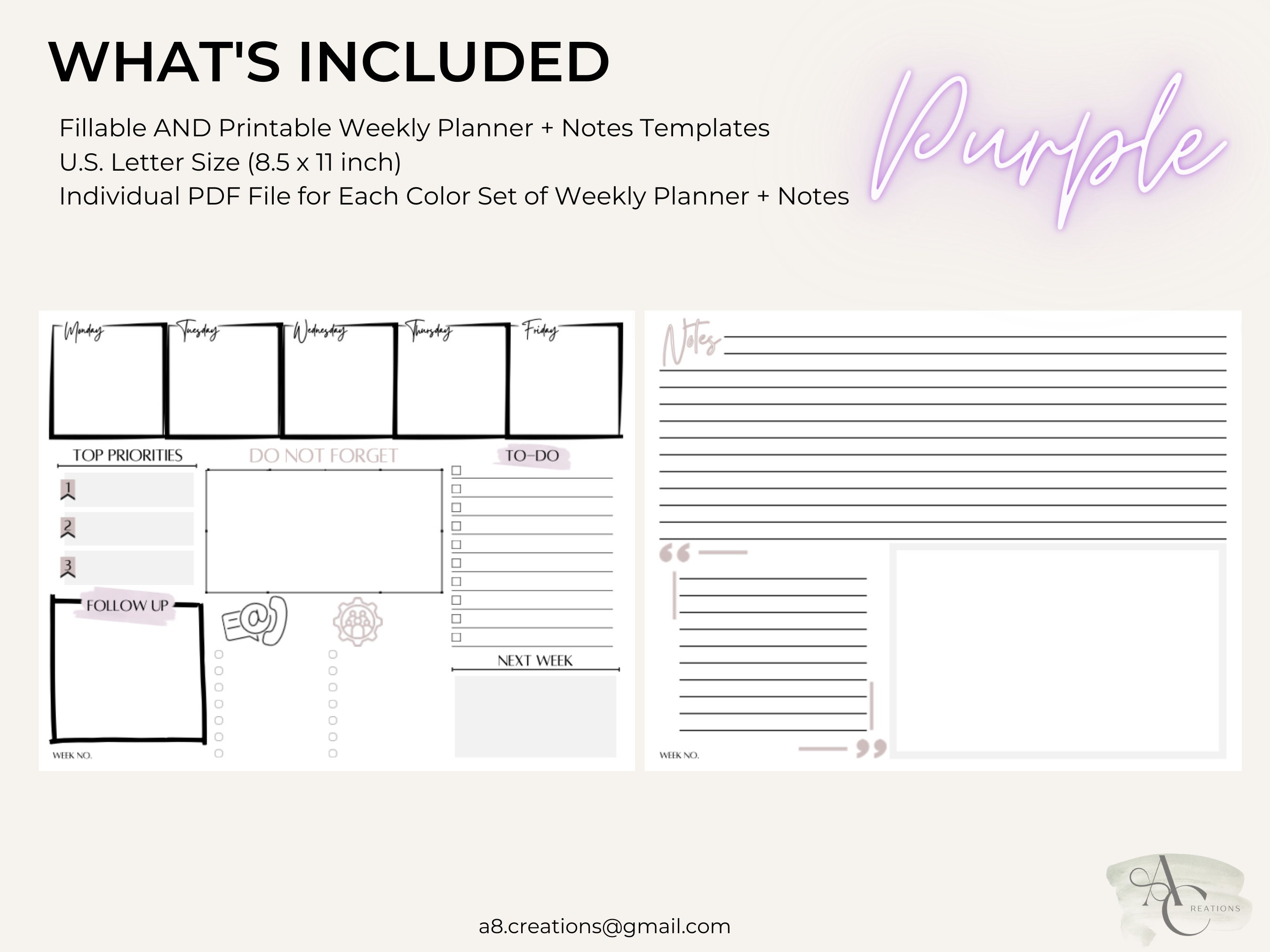 Work Week Planner, Printable Work Planner Template, Work Productivity ...