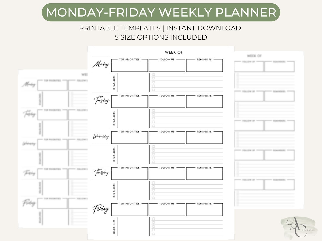 Printable Weekly Planner, Work Week Planner, Productivity Planner ...