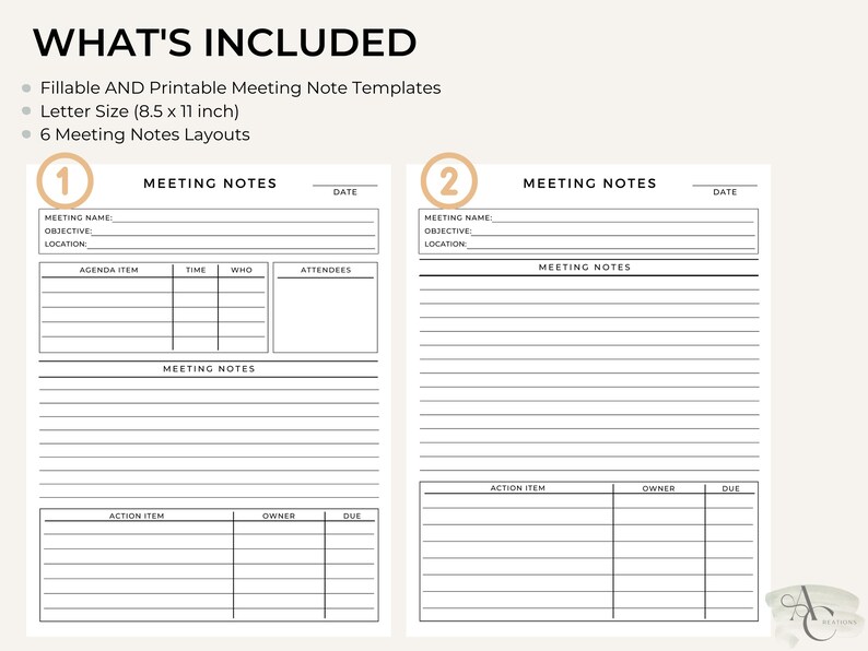 Meeting Notes Templates, Fillable and Printable, Notes Bundle - Etsy UK
