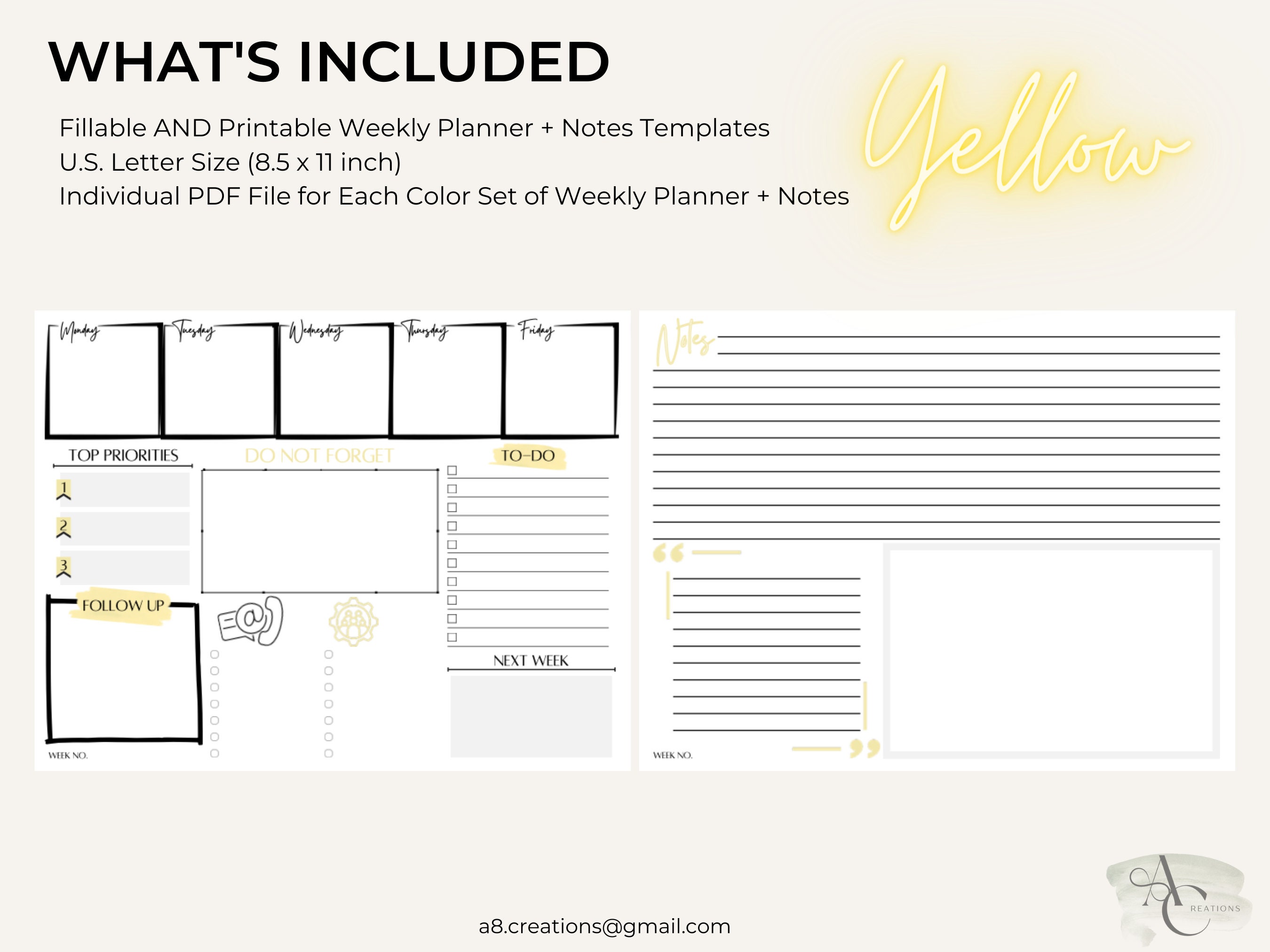 Work Week Planner, Printable Work Planner Template, Work Productivity ...