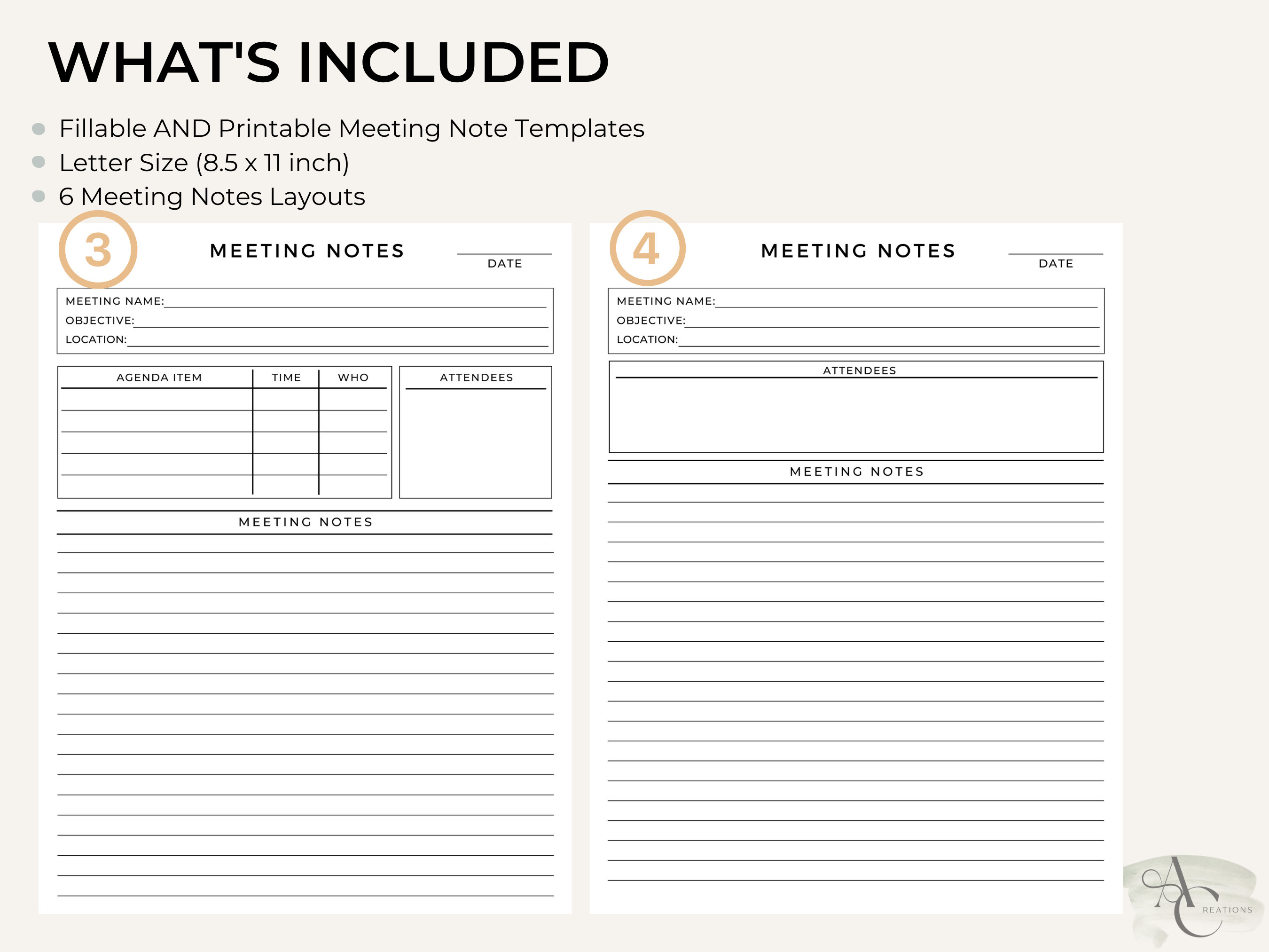 Meeting Notes Templates, Fillable and Printable, Notes Bundle - Etsy