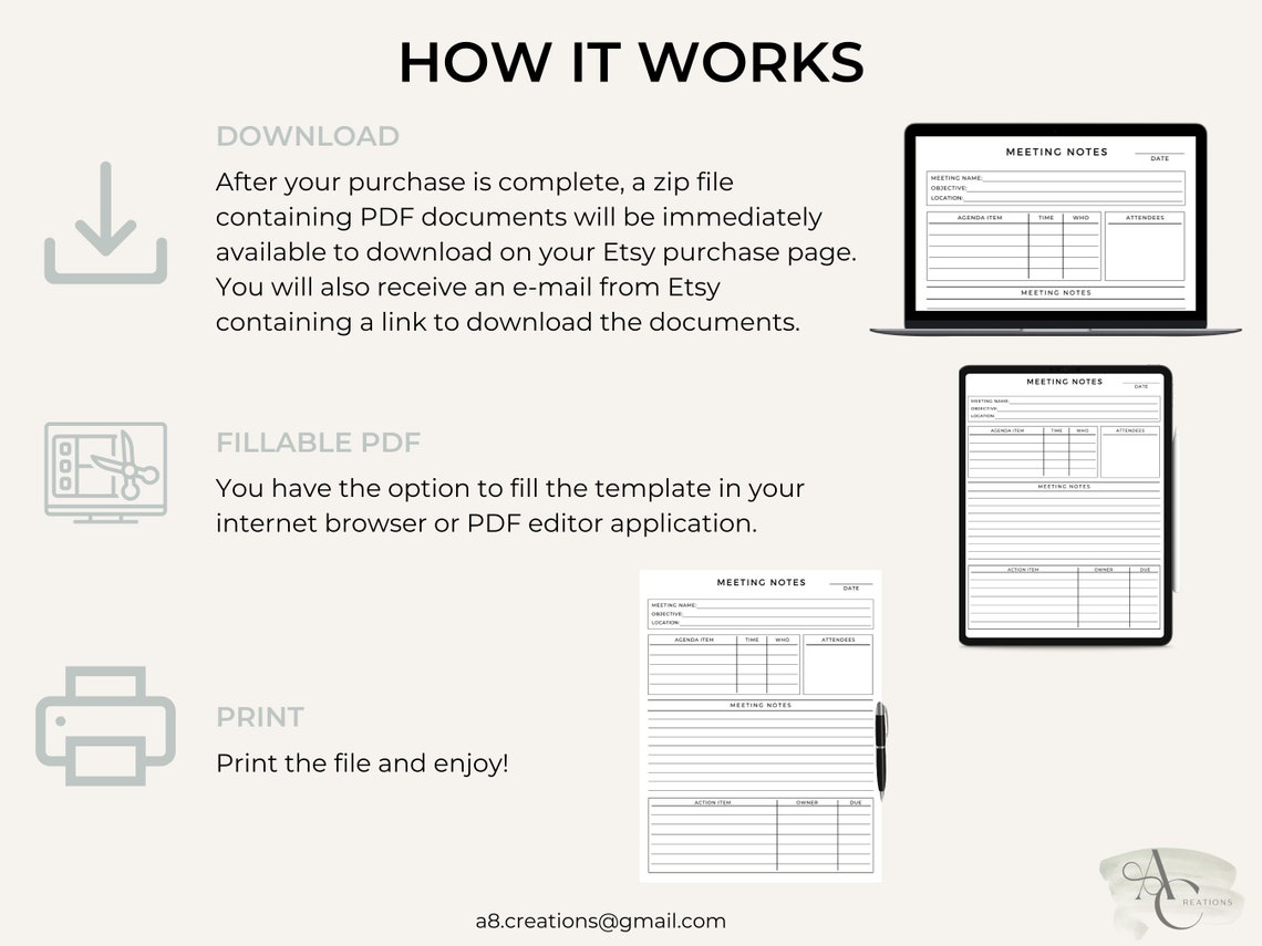 Meeting Notes Templates, Fillable and Printable, Notes Bundle - Etsy UK