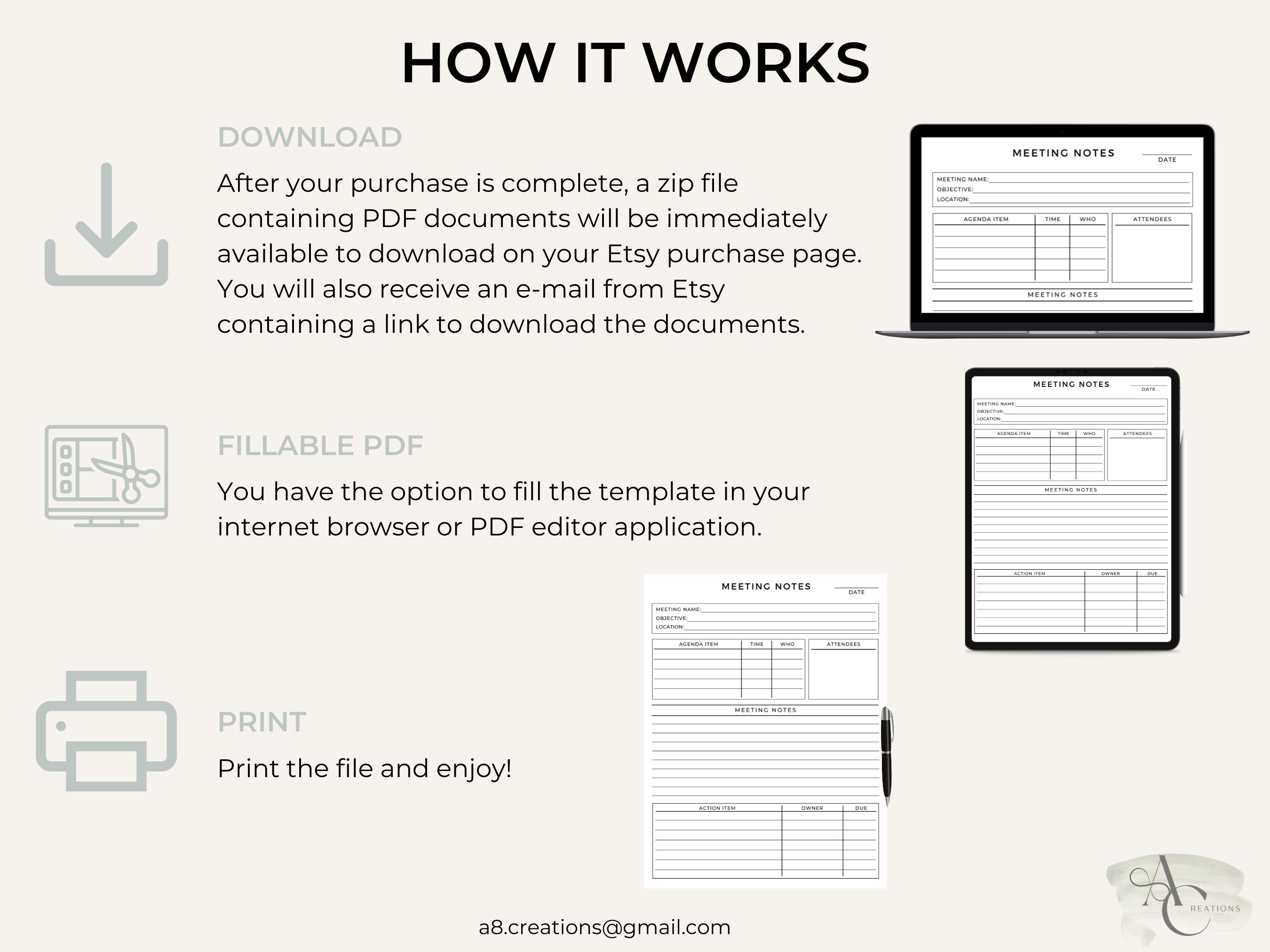 Meeting Notes Templates, Fillable and Printable, Notes Bundle - Etsy