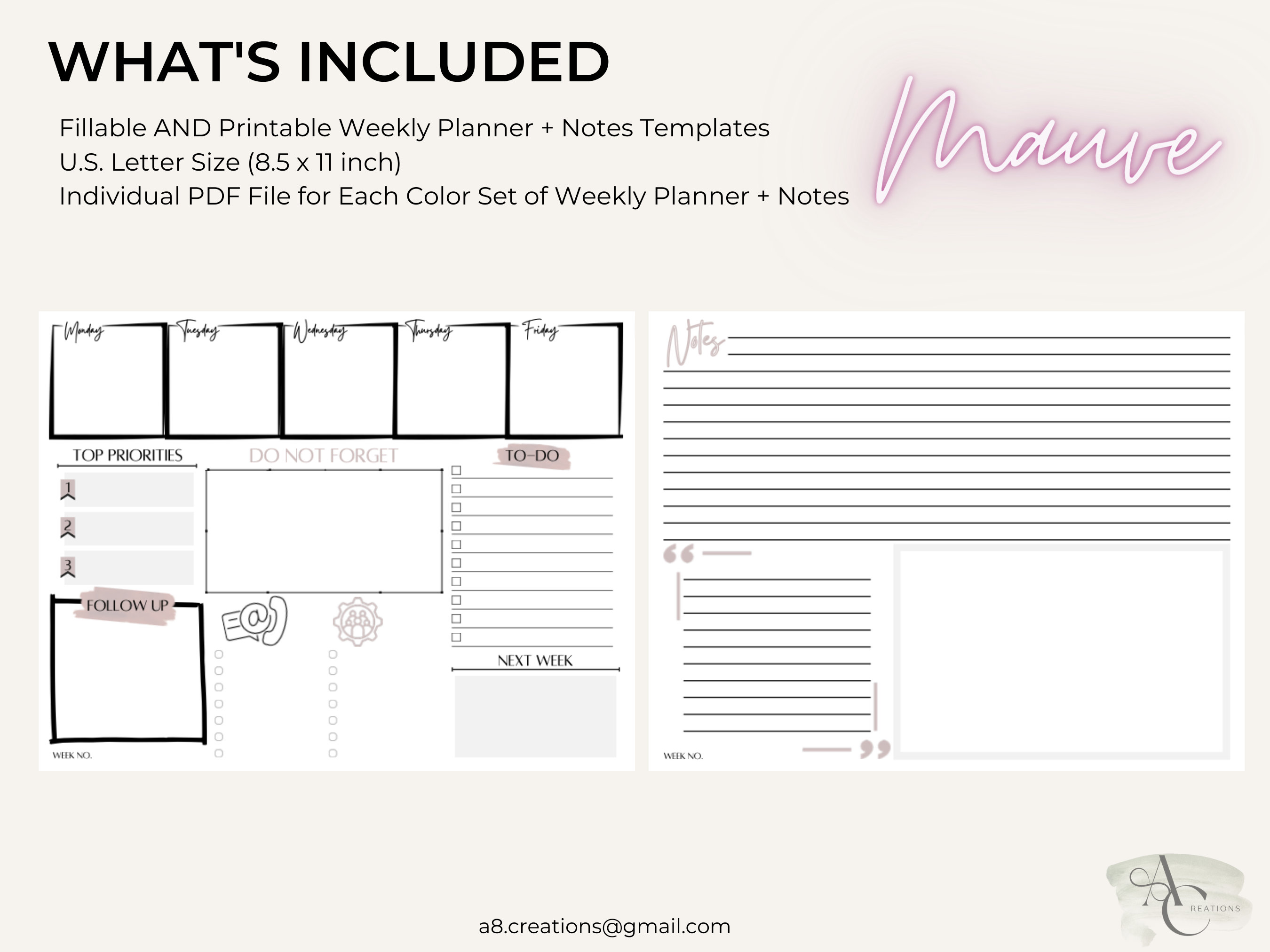 Work Week Planner, Printable Work Planner Template, Work Productivity ...