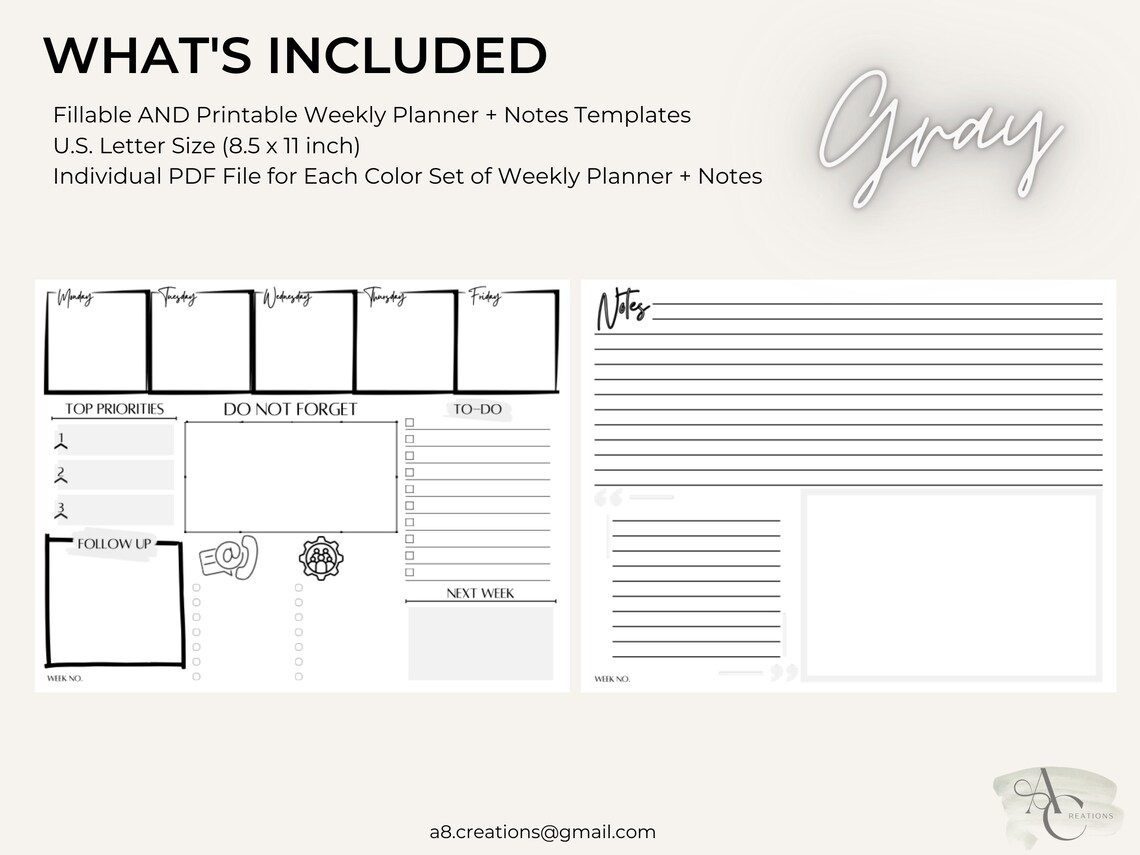 Work Week Planner, Printable Work Planner Template, Work Productivity ...