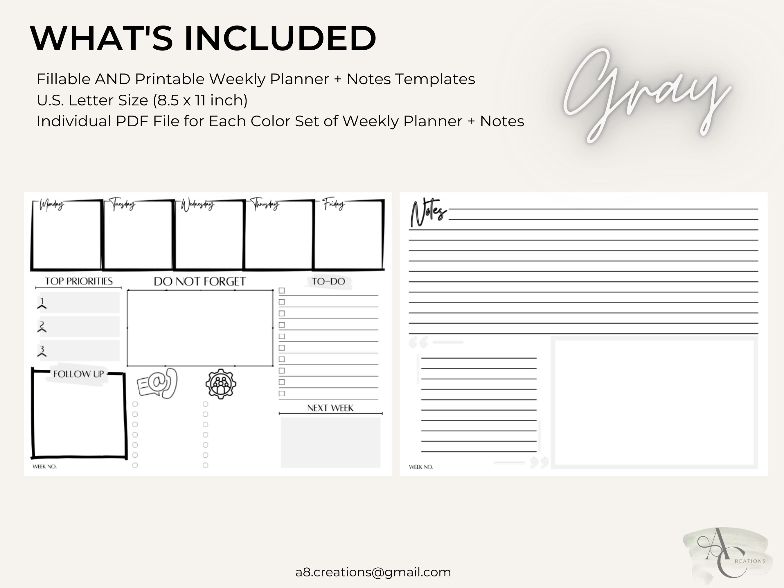 Work Week Planner, Printable Work Planner Template, Work Productivity ...
