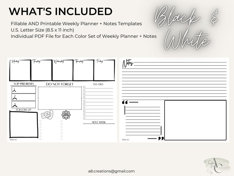 Work Week Planner, Printable Work Planner Template, Work Productivity ...