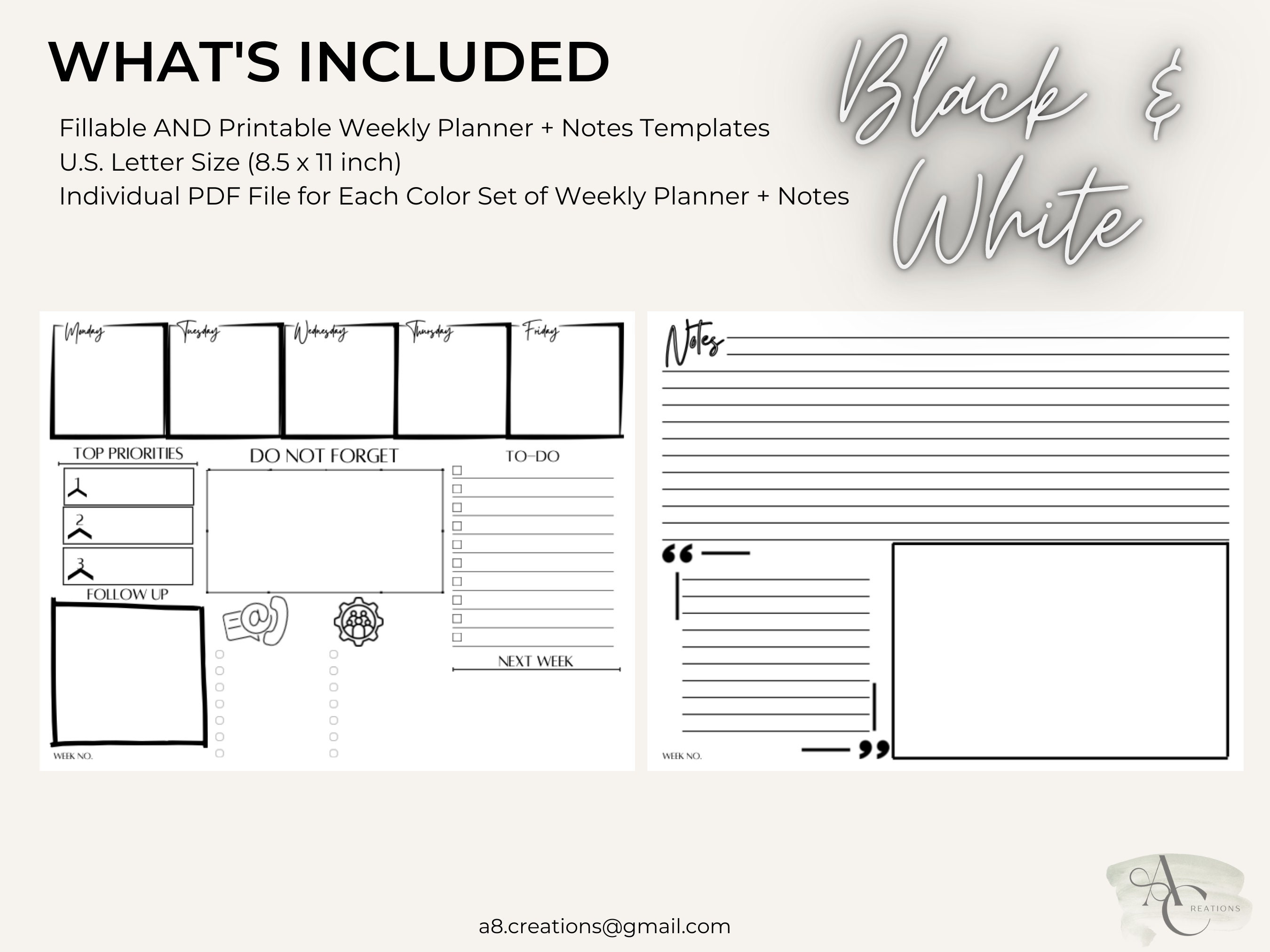 Work Week Planner, Printable Work Planner Template, Work Productivity ...