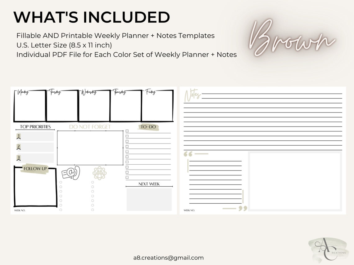 Work Week Planner, Printable Work Planner Template, Work Productivity ...
