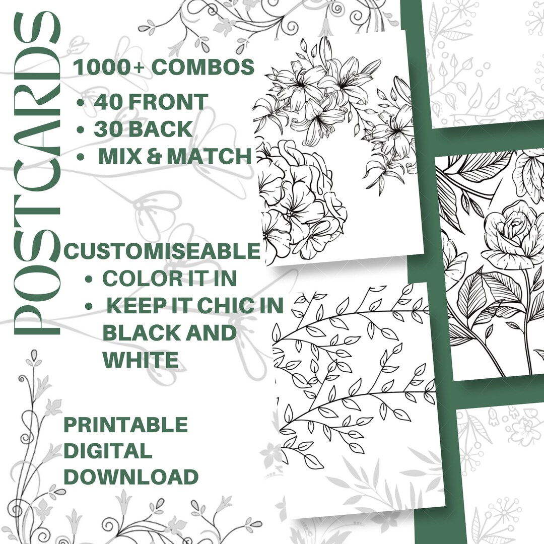 1000 Postcards Coloring Activity for Adults and Kids DIY - Etsy