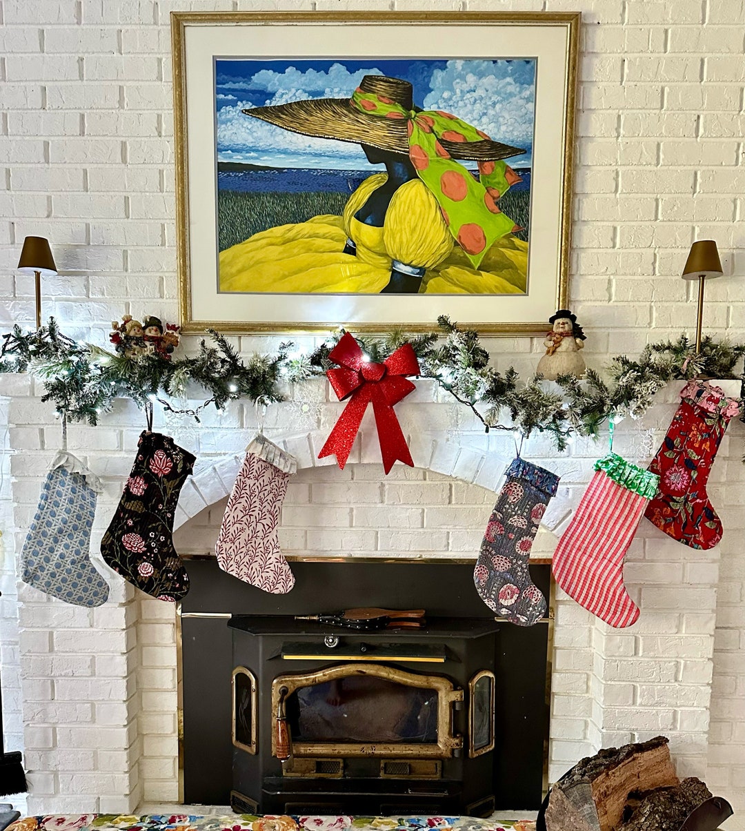 BOGO 50% off Quilted Christmas Stocking Block Print Xmas Decor Mantle ...