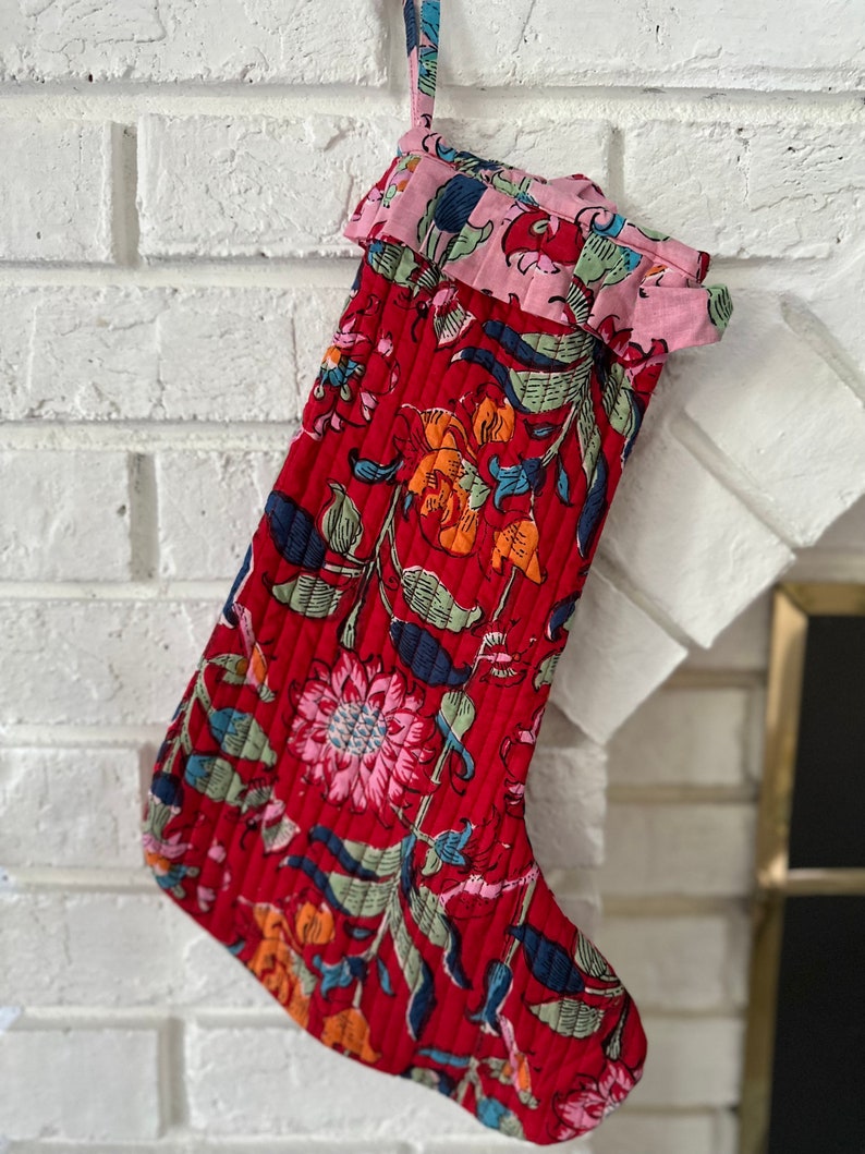 BOGO 50% off Quilted Christmas Stocking Block Print Xmas Decor Mantle ...