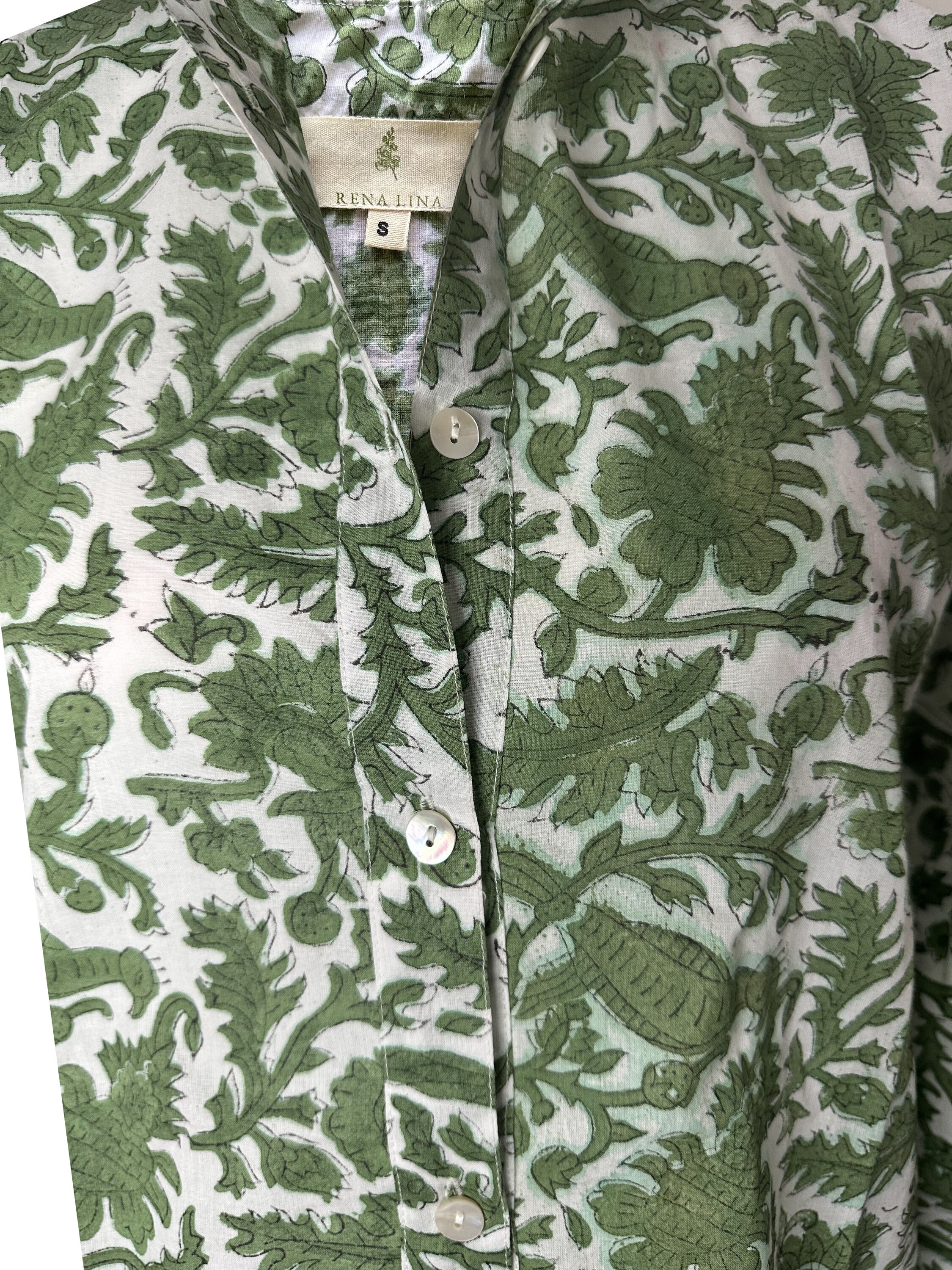 Peacock Block Print Cotton Blouse: Ruffle Collar Button Down Top - Etsy