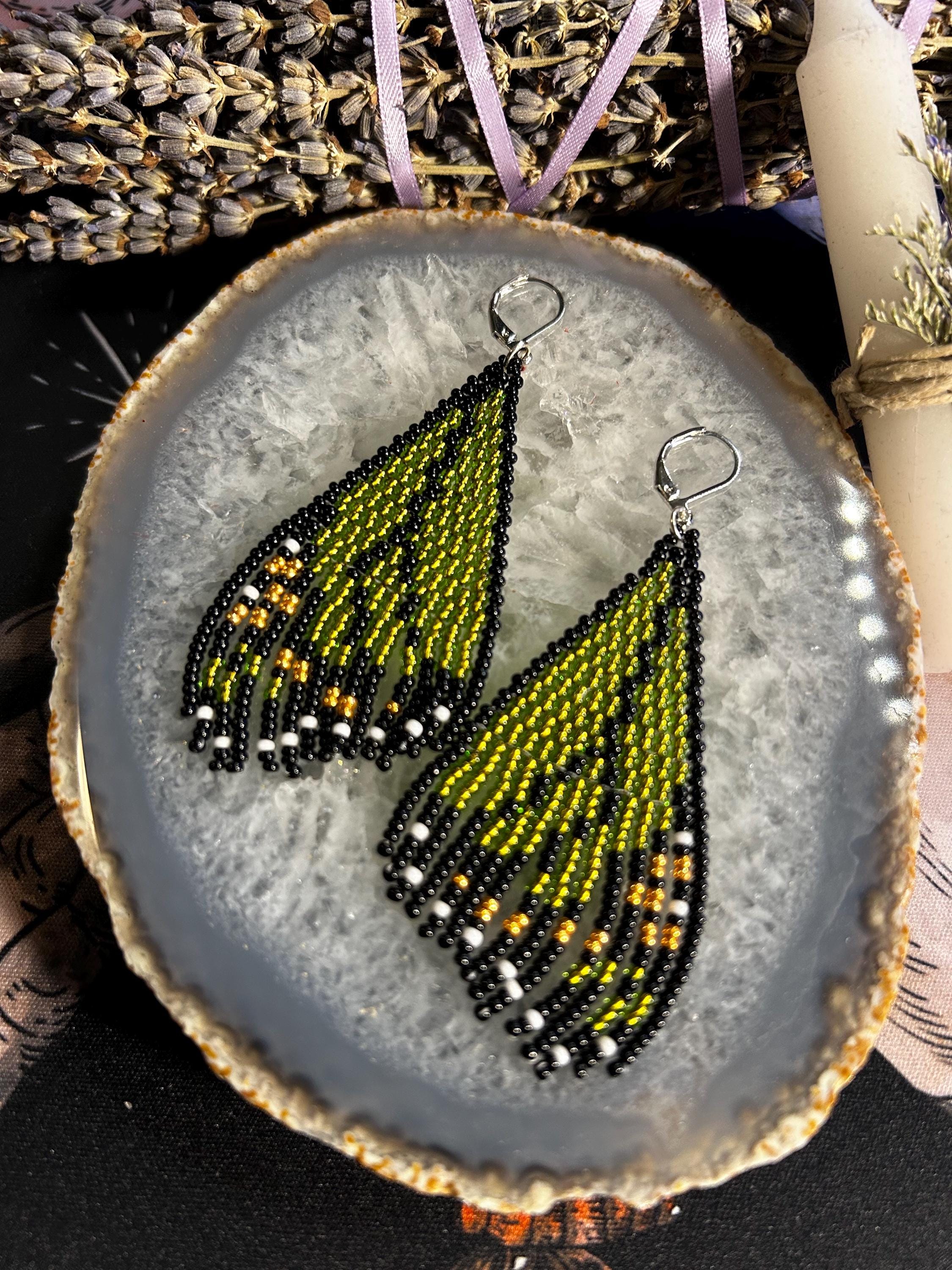 Beautiful Monarch Butterfly Seed Bead Fringe Earrings - Etsy
