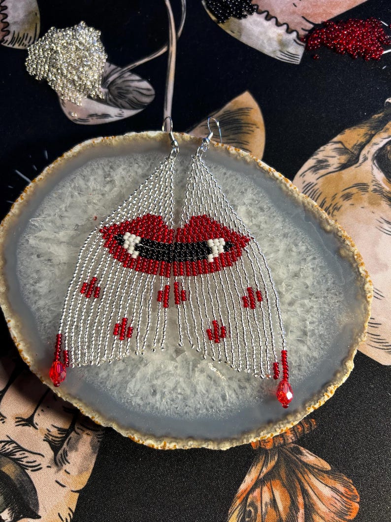 Clear Vampire Mouth With Teeth Seed Bead Earrings - Etsy