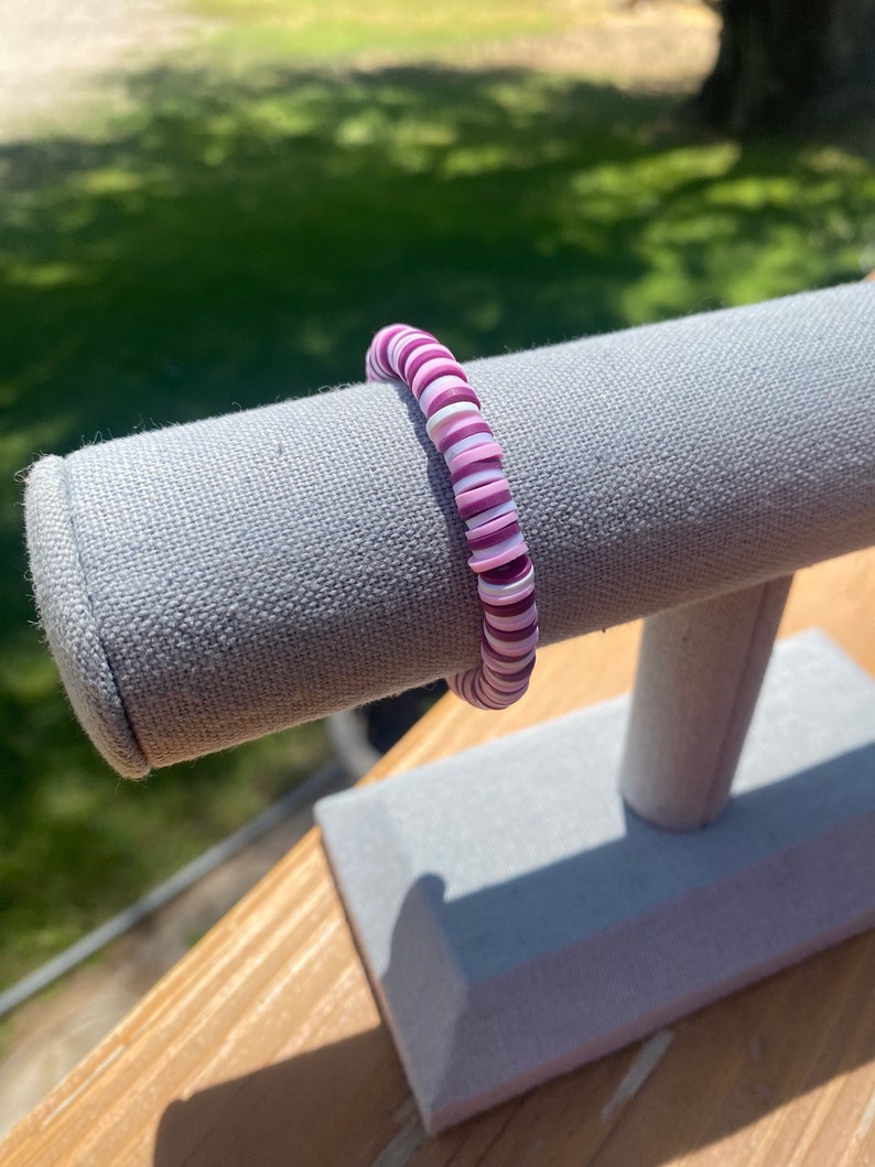 Purple, Pink, and White Clay Bead Bracelet - Etsy