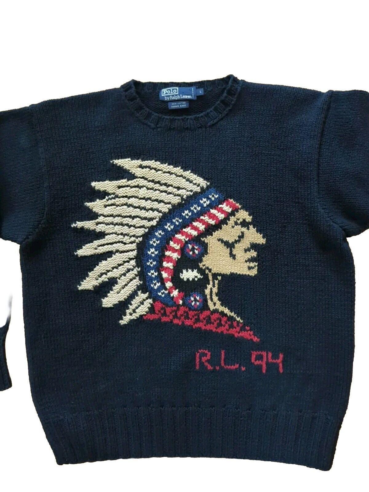 VTG Ralph Lauren Polo 1994 Indian Chief Head Knit Sweater Sz VTG Ralph Lauren Polo 1994 Indian Chief Head Knit Sweater Sz