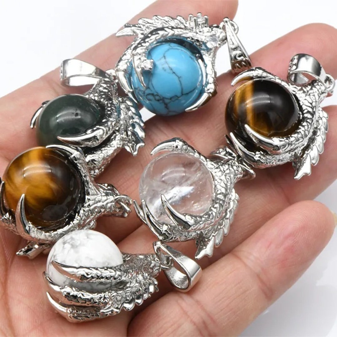Dragon Claw Necklace Crystal Claw Pendant Clear Quartz Dragon Crown