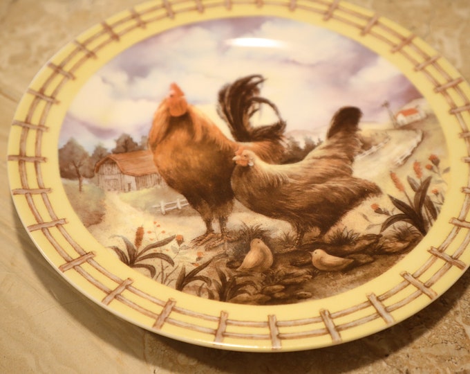 Vintage Hen and Rooster 8 1/8 Inch Decorative Plate - Etsy