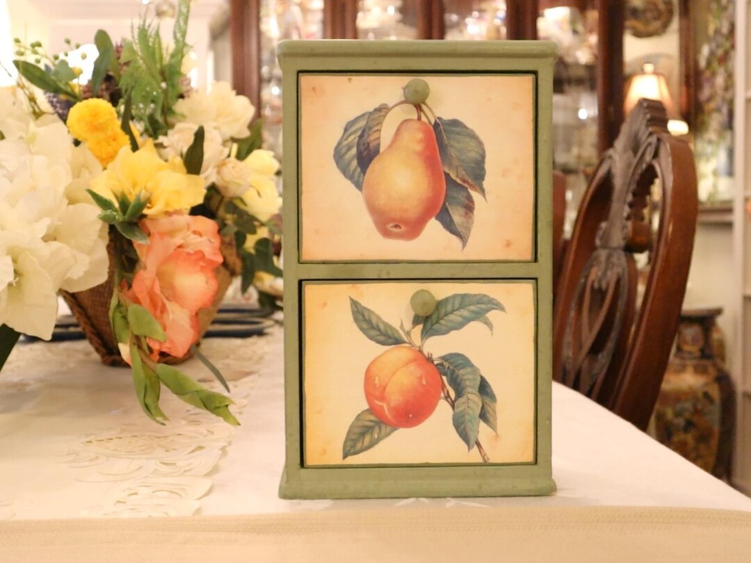 Vintage Wooden Pear & Peach Sage Green Tea Box Cupboard - Etsy