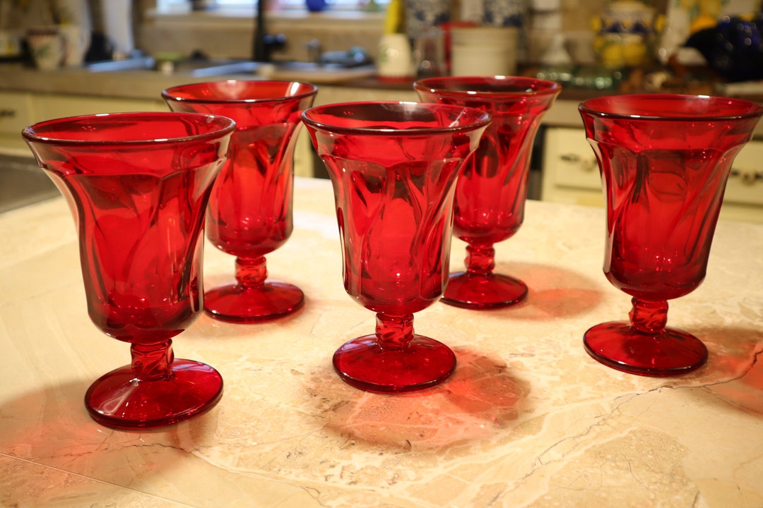 Set of 5 Vintage Fostoria Ruby Red Stemmed Drink Glasses - Etsy