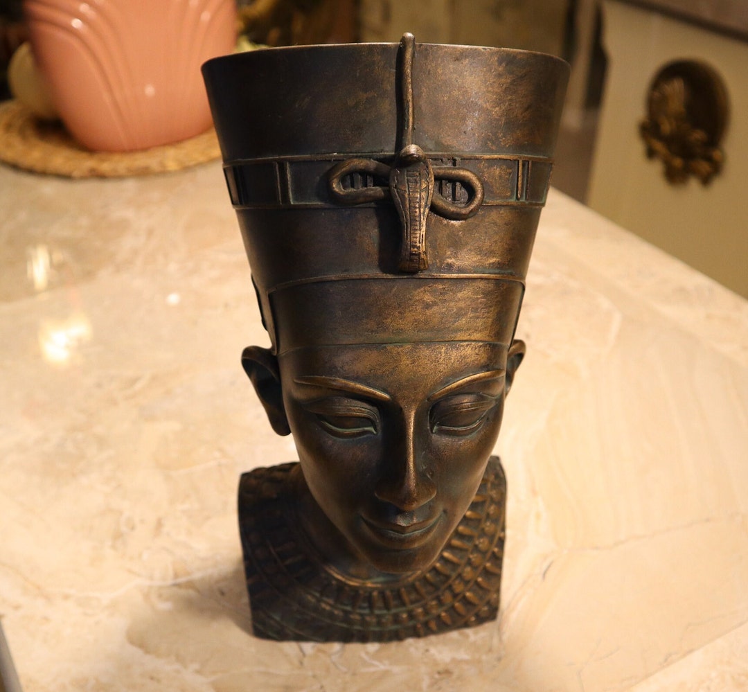 Vintage Queen Nefertiti Head Egyptian Bronze Finish Designer Resin ...
