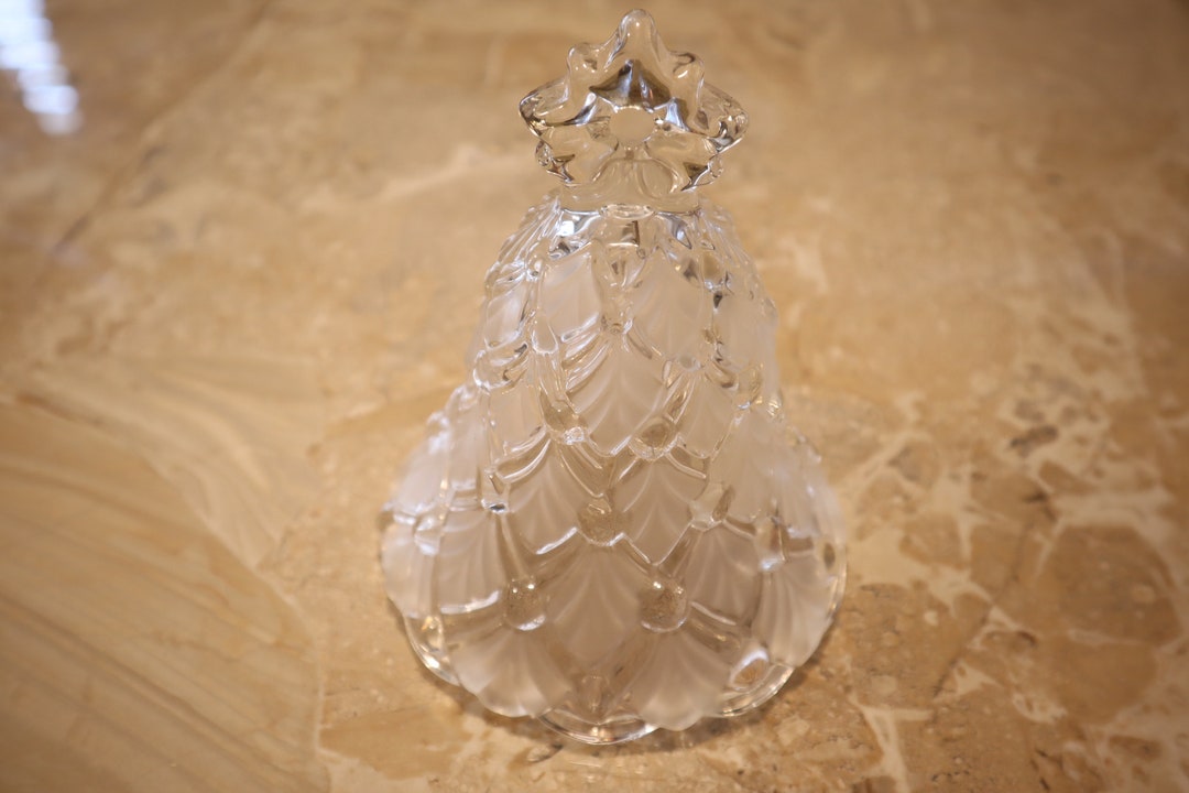 Vintage Frosted Crystal Christmas Tree Service Bell With Ball Clapper ...