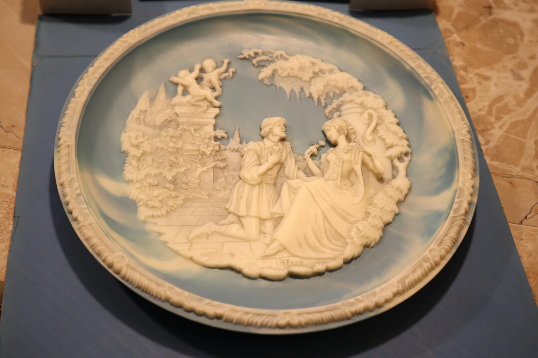 Vintage Light Blue Incolay Stone Wall Plate Love Sonnets of William ...