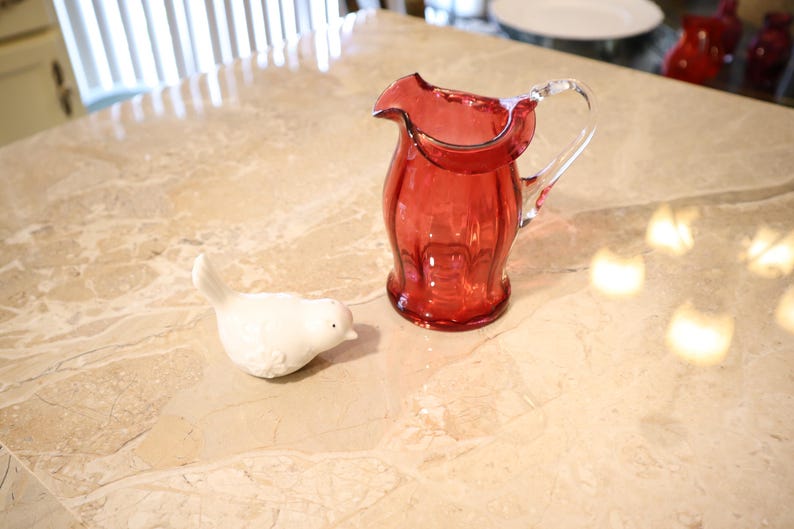 Vintage 1960s West Virginia Hand Made Wide Brim Cranberry Glass Pitcher ...