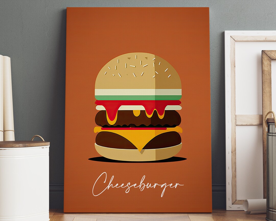 Cheeseburger Poster, Cheeseburger Print, Canvas Wall Art, Food Print ...
