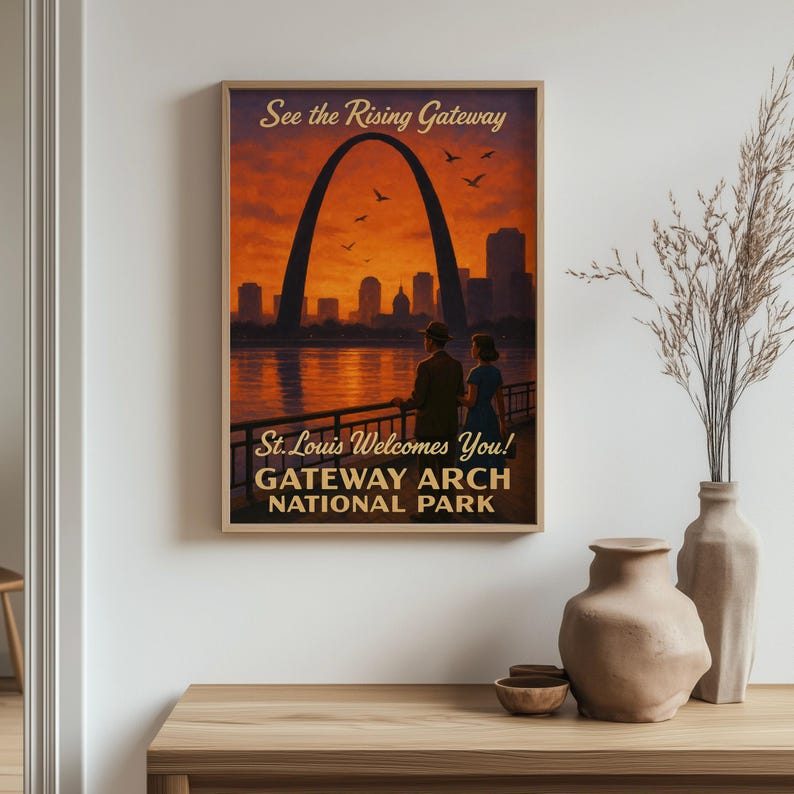 Vintage Gateway Arch National Park Wall Art Poster, Framed Wall Art ...