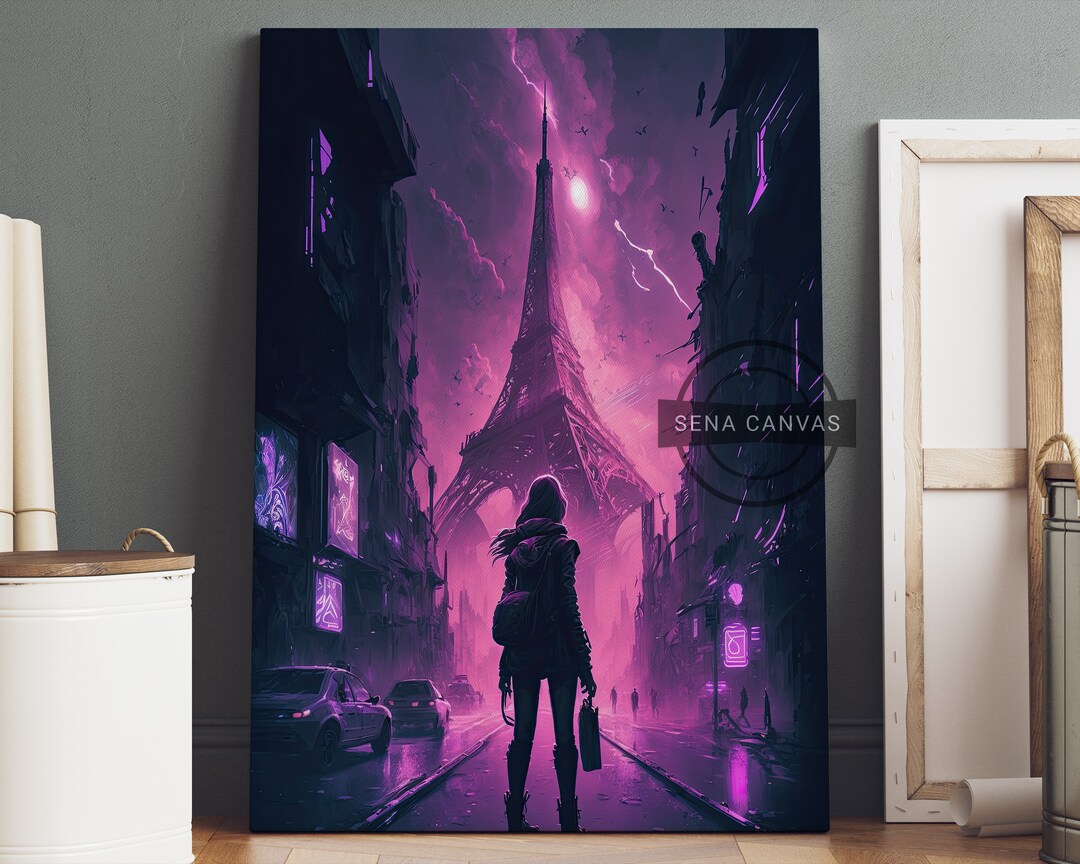 Cyberpunk Paris Poster Canvas, Paris Print, Paris Wall Art, Canvas Wall ...