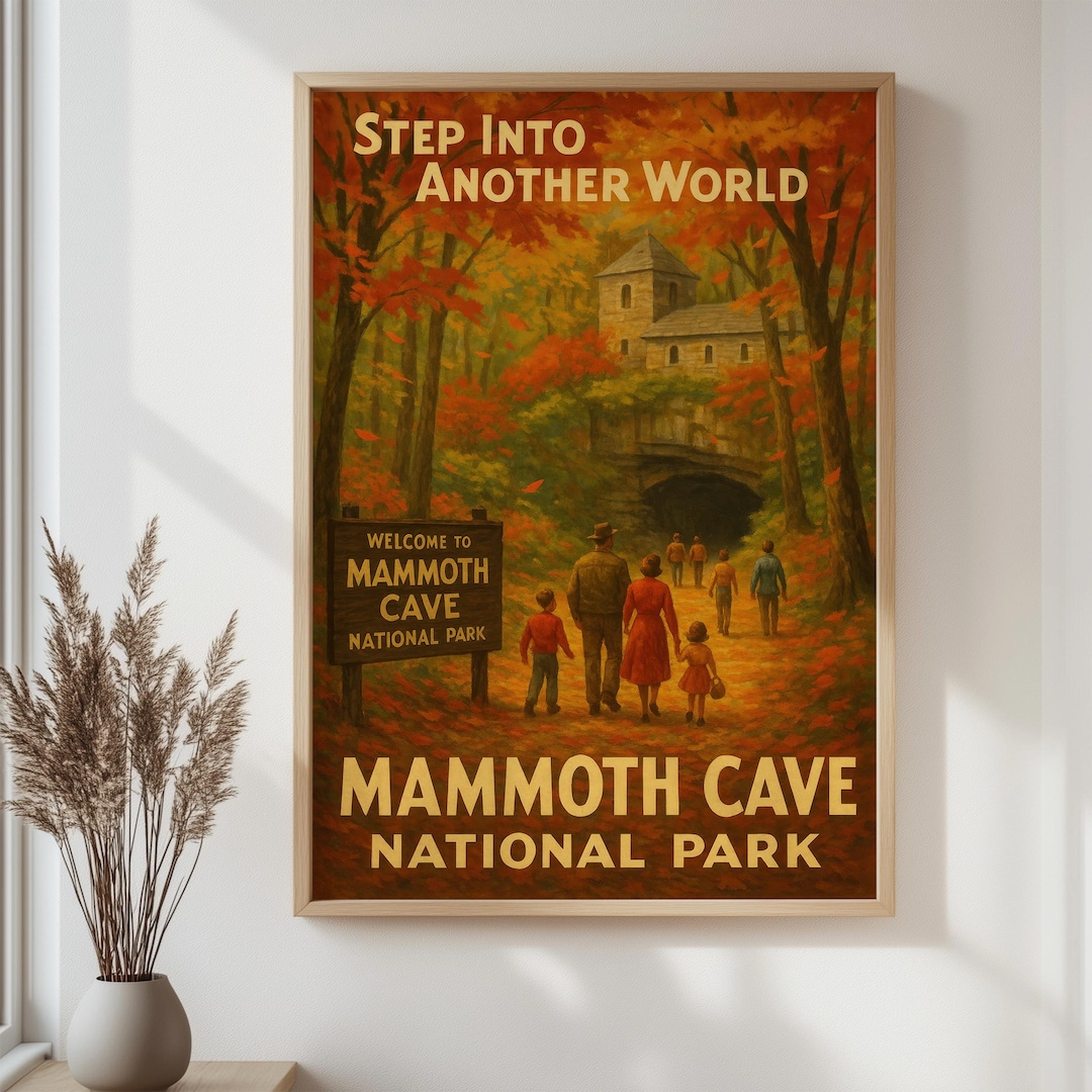 Vintage Mammoth Cave National Park Wall Art Poster, Framed Wall Art ...