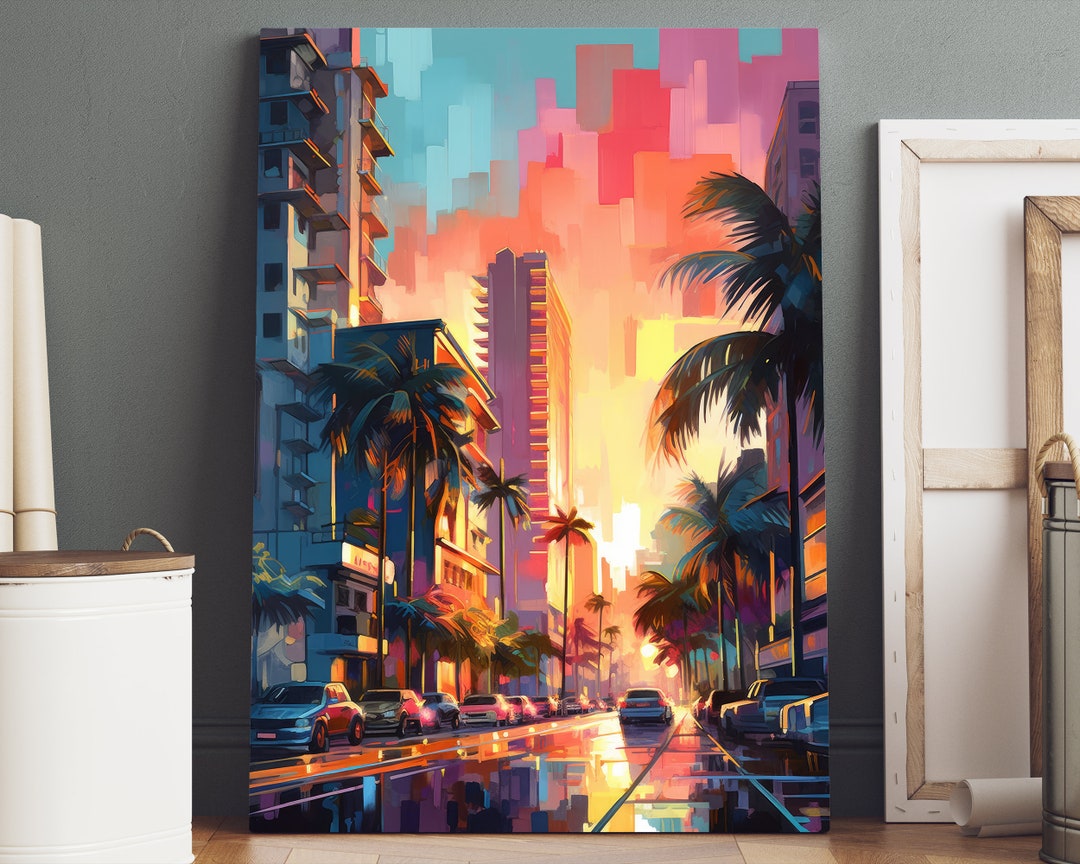 Miami Poster Canvas, Miami Print, Miami Wall Art, Canvas Wall Art, City ...