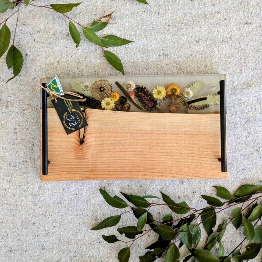 Handcrafted Timber Resin Grazing Board: Australian Flora Groom Gift - Etsy
