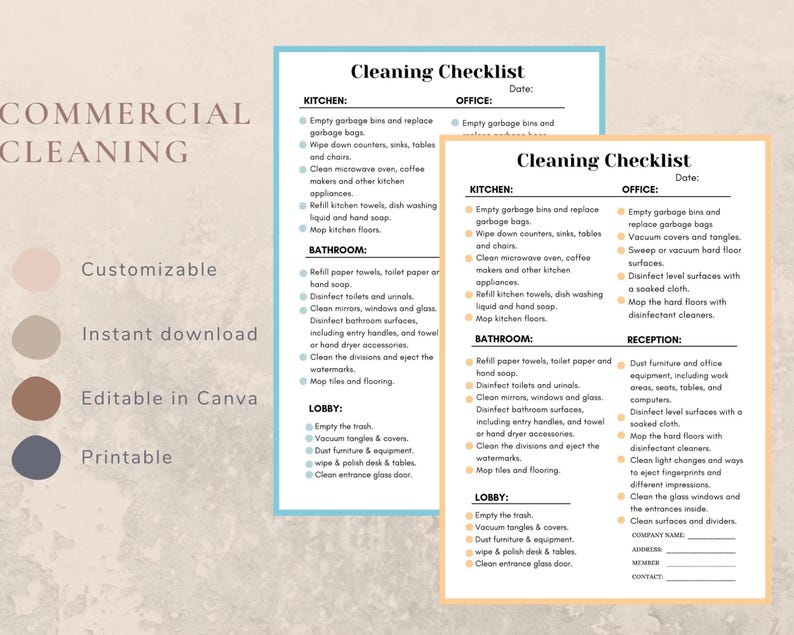 Commercial Cleaning Checklist,janitorial Checklist,cleaning Schedule ...