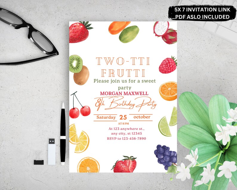 Two-tti Fruitti Birthday Invitation,tutti Fruitti Party,fruit Birthday ...