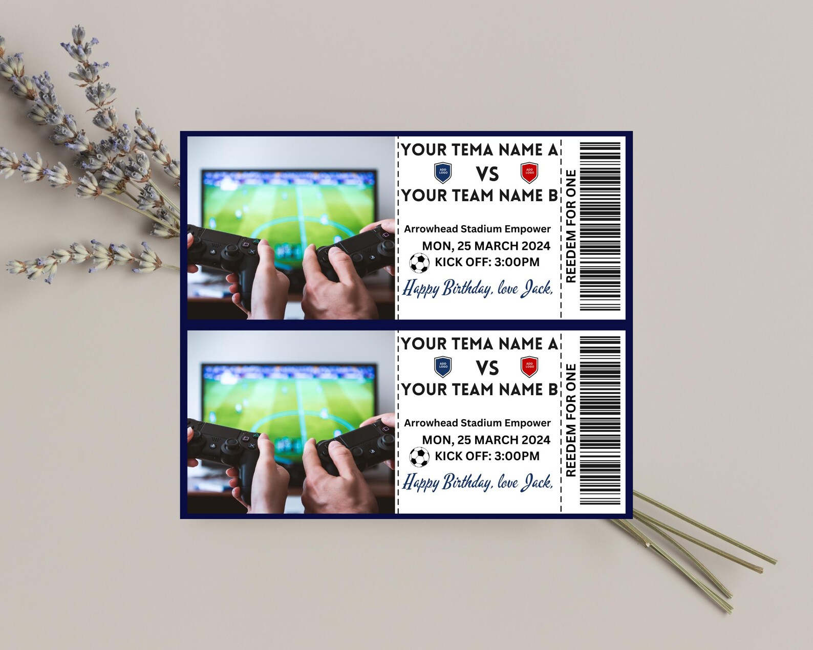 Soccer Game Ticket Template, Custom Ticket, Soccer Gift Ticket, Ticket ...